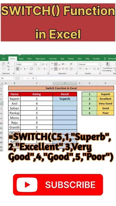 Switch Function In Excelexcel Switch Formulaexcelexcelformula