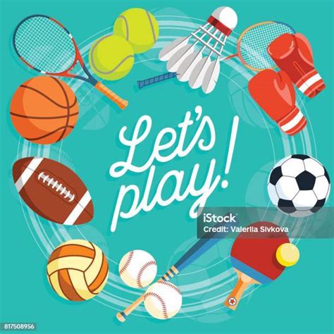 다채로운 스포츠 공 및 청록색 배경에서 게임 항목의 집합입니다 럭비 배구 농구 축구 야구 테니스 배드민턴 셔틀 콕에 대 한 공 건강 한 생활 도구 요소입니다 벡터