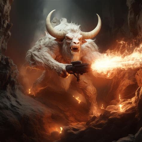 Premium Photo The Fiery Encounter Unleashing The Albino Minotaurs