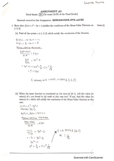 Calc Assignment 2 Math 1036el Laurentian Studocu