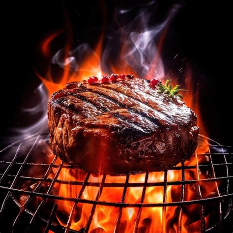 Premium AI Image Cooking Burgers On Hot Grill With Flames Beef Patties On Grill With Fire