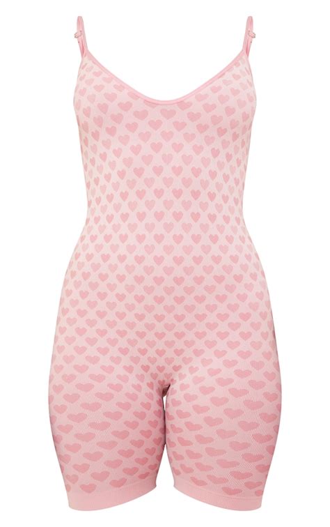 Pink Heart Jacquard Seamless Unitard Prettylittlething