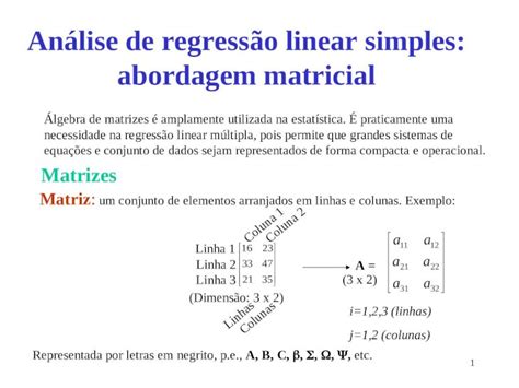 PPT 1 Análise de regressão linear simples abordagem matricial