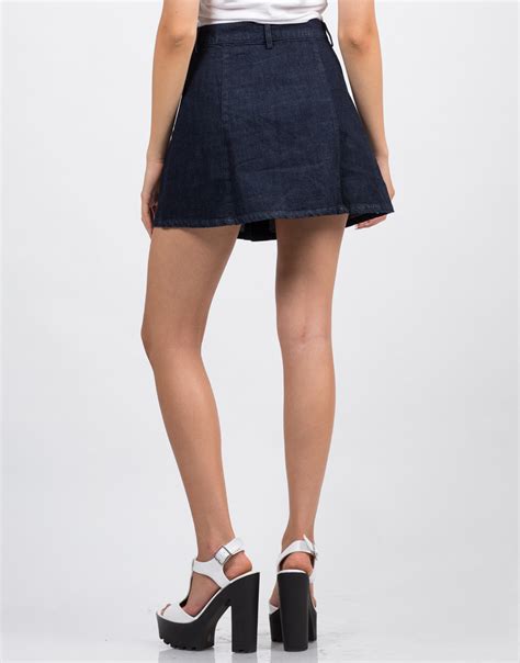 Button Front Denim Skirt Blue Skirt Jean Skirt 2020ave