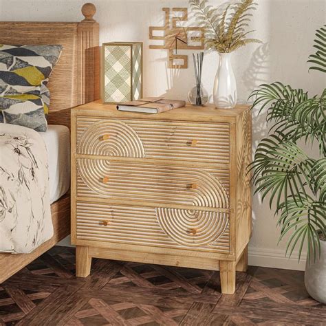 Cozayh 3 Drawer Farmhouse Dresser With Handicraft Wood Ring Motif