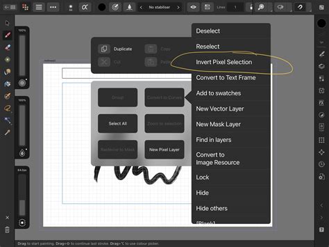 Affinity Designer V Pixel Persona No Invert Selection Option