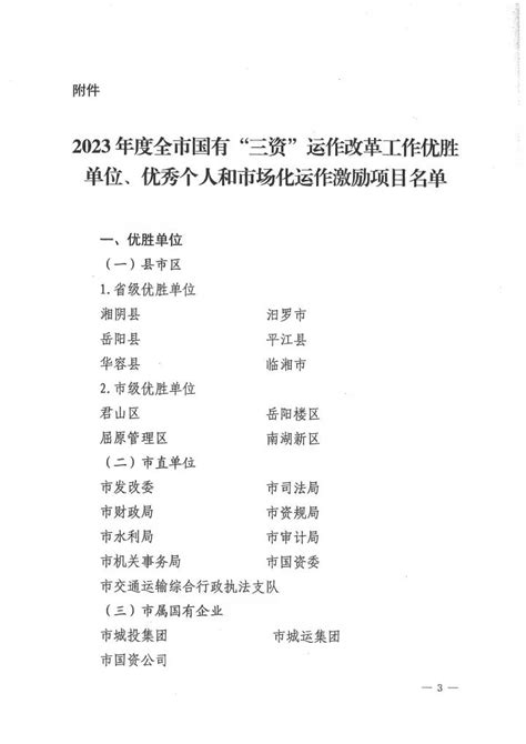 公司入选岳阳市2023年国有“三资”运作改革优秀案例