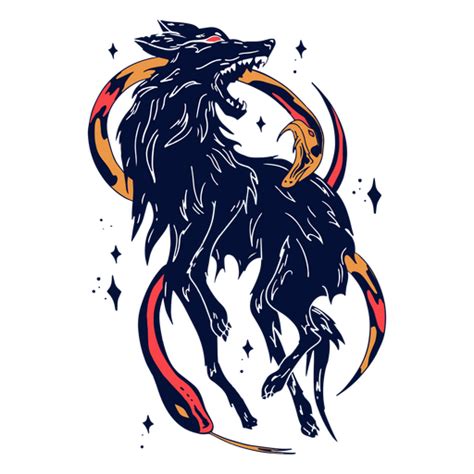 Diseño PNG Y SVG De Lobo Negro Y Azul Con Cola Roja Y Naranja Para