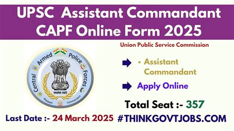 Upsc 357 Assistant Commandant Capf Online Form 2025 Apply Online