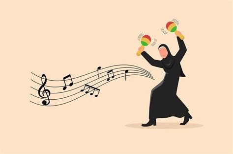 비즈니스 플랫 만화 스타일 그리기 아라비아 여자 거리 밴드 플레이어는 국가 축제 그래픽 디자인 벡터 일러스트 레이 션에서 악기