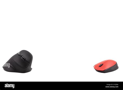 Vertical Black And Horizontal Red Computer Mouse On A White Background