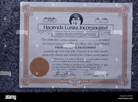 Philippines Stock Distribution Certificate Part Of Congressman Jose