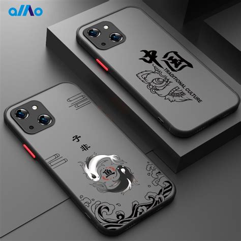 เคสโทรศัพท์มือถือ ลายการ์ตูนปลา สีแดง สีฟ้า แบบสร้างสรรค์ สไตล์จีน
