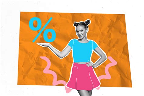 트렌드 아트웍 크리 에이 티브 스케치 3d 사진 콜라주 실루엣 아가씨 핸드 홀드 보여주는 퍼센트 상인 대상 성공 분석 목표 20 24세에 대한 스톡 사진 및 기타 이미지