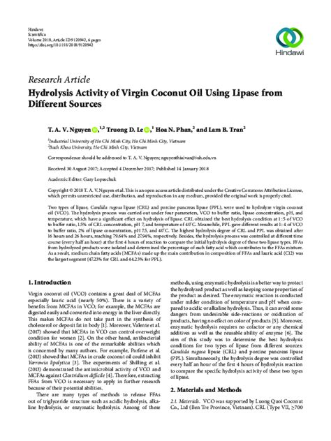 Pdf Hydrolysis Activity Of Virgin Coconut Oil Using Lipase From