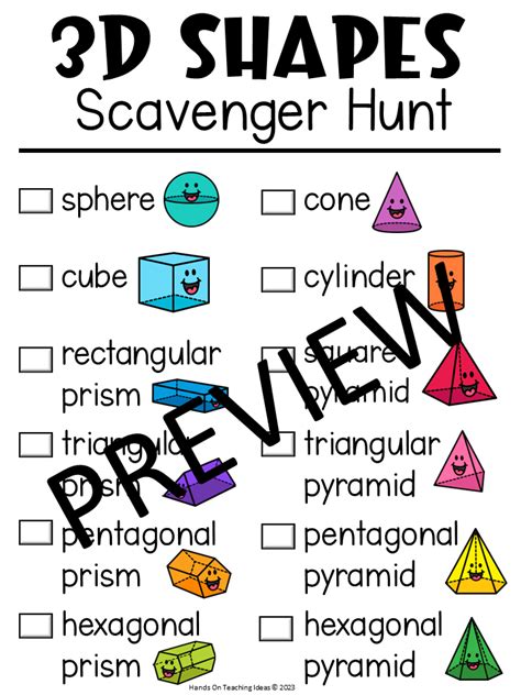 3d Shapes Scavenger Hunt Hands On Teaching Ideas