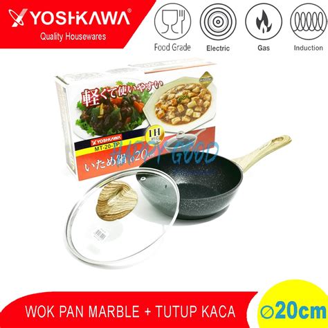 Jual YOSHIKAWA 20CM WOK PAN PANCI PENGGORENGAN MARBLE INDUKSI ANTI LENGKET Shopee Indonesia