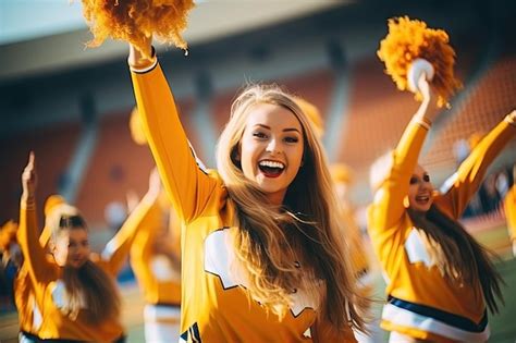Premium Photo Cheerleader Team Portrait People And Jump For