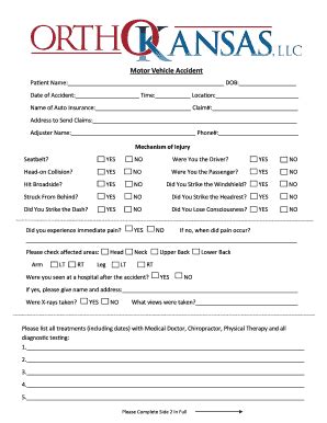 Fillable Online MVA Motor Vehicle Accident Form OrthoKansas Fax Email Print PdfFiller