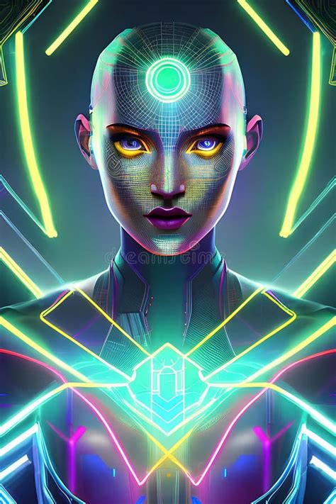 Girl In Virtual Reality Outlined Glowing Illustration Stock Illustration Illustration Of Clone