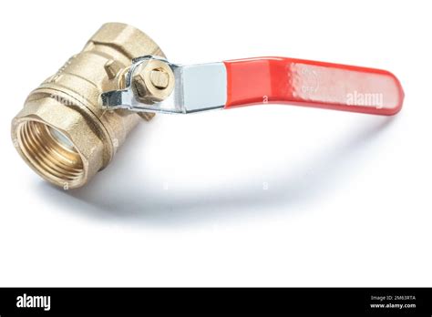 Water Valwe With Red Rubber Handle Isolated On White Background Stock