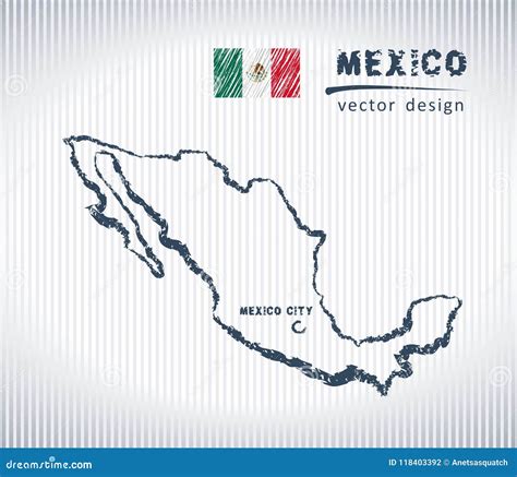 Mexico National Vector Drawing Map On White Background Stock Vector