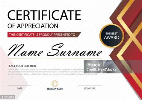 벡터 일러스트 레이 션 화이트 프레임 인증서 템플릿 우아함 수평 인증서 금 금속에 대한 스톡 벡터 아트 및 기타 이미지 금 금속 빨강 우아 Istock