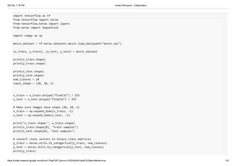 mnist cnn ipynb colaboratory import tensorflow as tf from