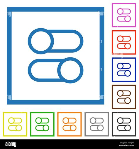 Horizontal Toggle Switches Outline Flat Color Icons In Square Frames On White Background Stock