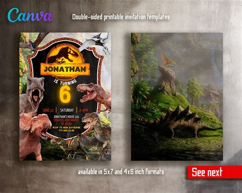 Jurassic Park Customizable Invite Template Instant Download Share