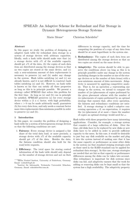 Pdf Spread An Adaptive Scheme For Redundant And Fair Storage In