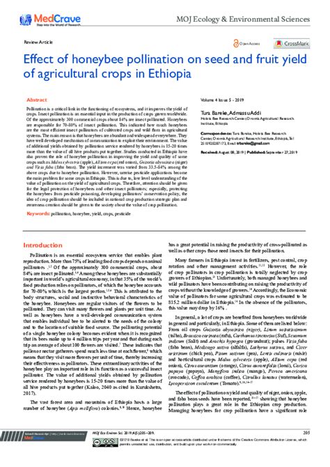 Pdf Effect Of Honeybee Pollination On Seed And Fruit Yield Of Agricultural Crops In Ethiopia