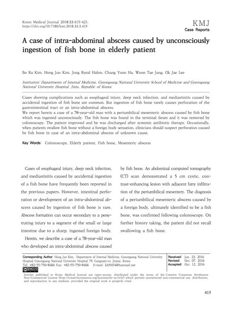 PDF A Case Of Intra Abdominal Abscess Caused By Unconsciously Ingestion Of Fish Bone In