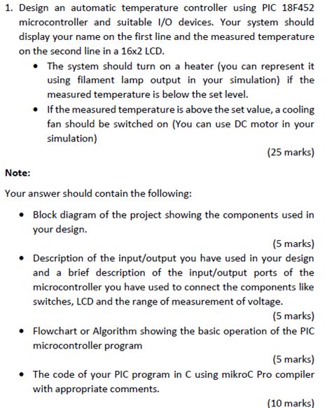 Solved 1 Design An Automatic Temperature Controller Using