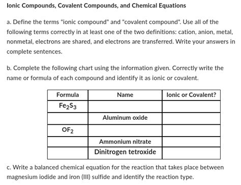 Solved Ionic Compounds Covalent Compounds And Chemical