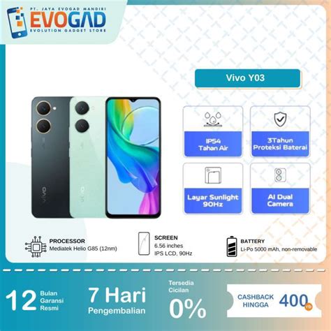 Jual Vivo Y03 4 4 64gb Ip54 Tahan Air Mediatek Helio G85 Garansi