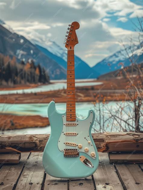 Aesthetic Background Wallpaper With Modern Vintage Acoustic Guitar