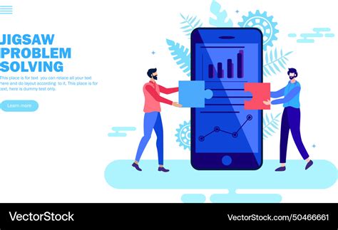 Team Solving Problem In App With Jigsaw Royalty Free Vector