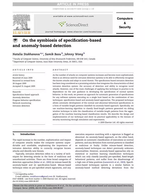 Pdf On The Symbiosis Of Specification Based And Anomaly Based