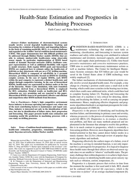 Pdf Health State Estimation And Prognostics In Machining Processes