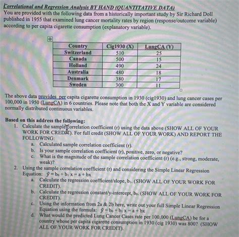 Solved Correlational And Regression Analysis By Hand