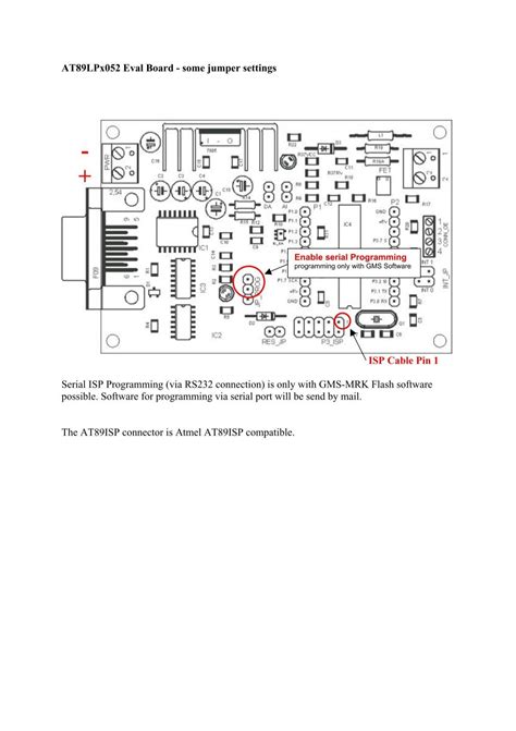 AT89LPx052 Eval Board Some Jumper Settings ISP Cable Pin 1