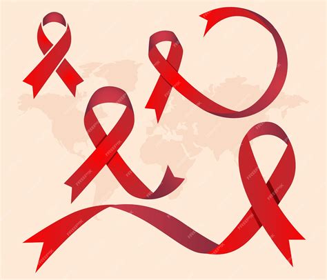 Premium Vector Set Of Red Ribbon Hiv Aids Awareness Symbol