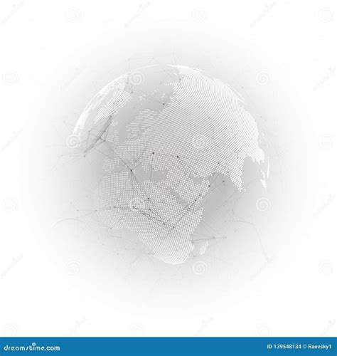 与连接线和小点，多角形线性纹理的抽象未来派背景 在灰色的世界地球 全球 向量例证 插画 包括有 通信 地球 139548134