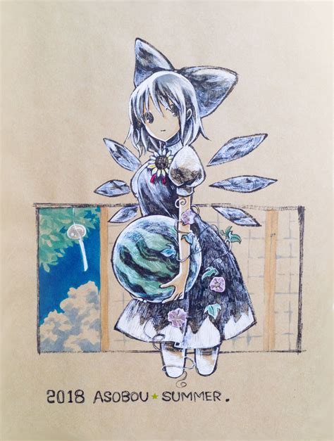 Safebooru 1girl Absurdres Badge Blue Eyes Blue Hair Blue Sky Cirno