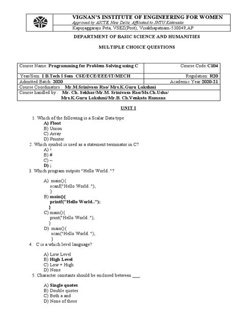 R20 Ppsc Unitwise Multiple Choice Questions Pdf