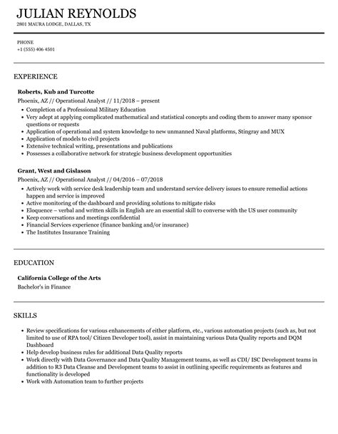 Operational Analyst Resume Samples Velvet Jobs