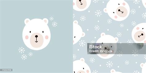 귀여운 북극곰 카드와 원활한 패턴 곰과 눈송이가 있는 아이들의 배경 벡터 그림 집합입니다 개체 그룹에 대한 스톡 벡터 아트 및 기타 이미지 Istock