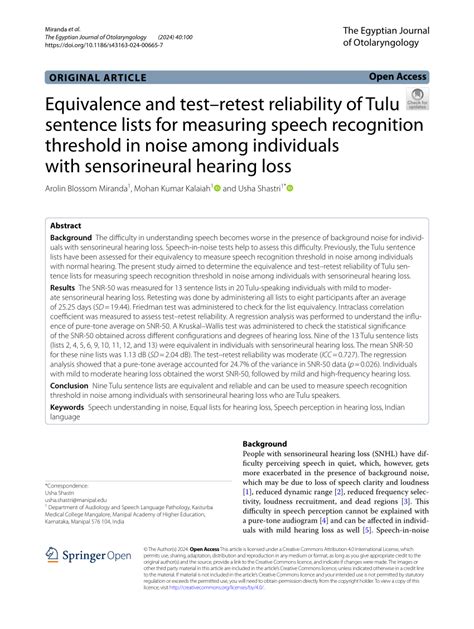Pdf Equivalence And Testretest Reliability Of Tulu Sentence Lists