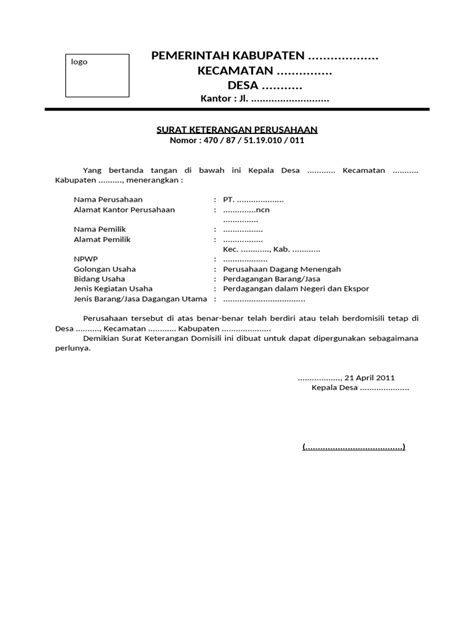 Surat Keterangan Domisili Perusahaan Pdf